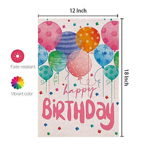 CROWNED BEAUTY Happy Birthday Garden Flag 12x18 Inch Double Sided Balloons Colorful Outside Welcome Party Decoration Gift Yard Flag