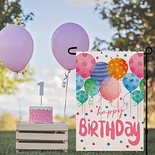 CROWNED BEAUTY Happy Birthday Garden Flag 12x18 Inch Double Sided Balloons Colorful Outside Welcome Party Decoration Gift Yard Flag