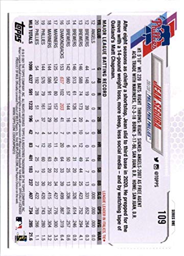 2021 Topps Series 1 Baseball #109 Jean Segura Philadelphia Phillies Official MLB Trading Card