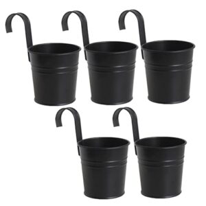 xzjmy 5 pcs hanging flower pots metal iron bucket planter pot metal bucket flower holder with hook indoor outdoor decor for railing fence balcony garden (black)