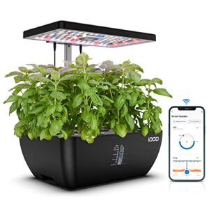 idoo wifi 12 pods hydroponic growing system with 6.5l water tank, smart hydro indoor herb garden up to 14.5″, plants germination kit with pump system, fan, grow light for home kitchen gardening, black