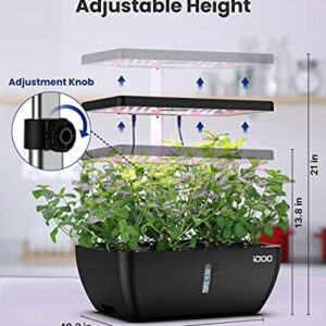 iDOO WiFi 12 Pods Hydroponic Growing System with 6.5L Water Tank, Smart Hydro Indoor Herb Garden Up to 14.5", Plants Germination Kit with Pump System, Fan, Grow Light for Home Kitchen Gardening, Black