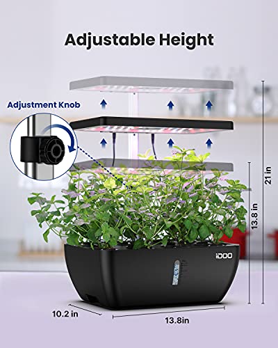 iDOO WiFi 12 Pods Hydroponic Growing System with 6.5L Water Tank, Smart Hydro Indoor Herb Garden Up to 14.5", Plants Germination Kit with Pump System, Fan, Grow Light for Home Kitchen Gardening, Black