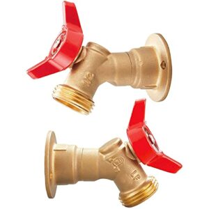 Pronese Lead-Free Soild Brass,Quarter Turn Sillcock Hose Bibb Outdoor Faucet with Flange, Wall Mount Faucet 3/4" GHT ×1/2" FIP Water Inlet,145 Degree Elbow Stop Valve Adapter & Boiler