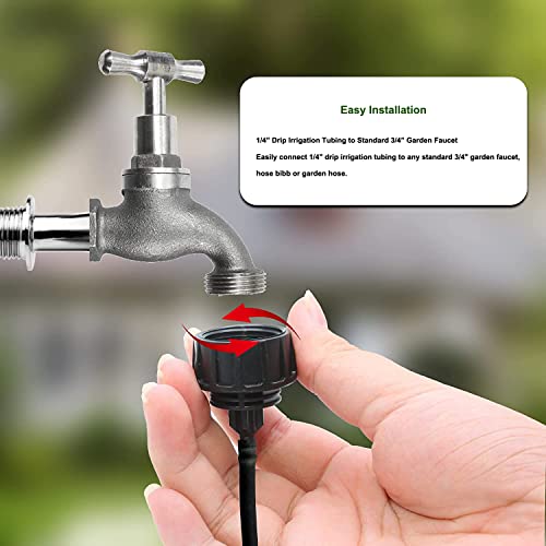 Yulaiyoen Drip Irrigation Hose Connectors,1/4 Inch Drip Irrigation Tubing x 3/4 FHT Swivel Garden Faucet Adapter, Convert 3/4" Garden Hose to 1/4" Drip Pipe for Irrigation Kits (3-Pack)