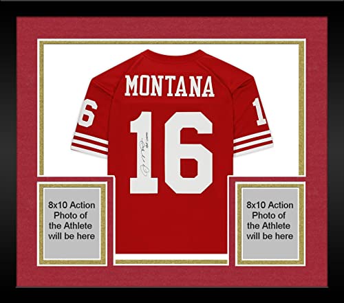 Framed Joe Montana San Francisco 49ers Autographed Mitchell & Ness Red Authentic Jersey with "HOF 00" Inscription - Autographed NFL Jerseys