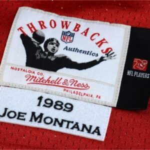 Framed Joe Montana San Francisco 49ers Autographed Mitchell & Ness Red Authentic Jersey with "HOF 00" Inscription - Autographed NFL Jerseys