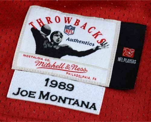 Framed Joe Montana San Francisco 49ers Autographed Mitchell & Ness Red Authentic Jersey with "HOF 00" Inscription - Autographed NFL Jerseys