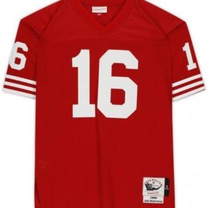 Framed Joe Montana San Francisco 49ers Autographed Mitchell & Ness Red Authentic Jersey with "HOF 00" Inscription - Autographed NFL Jerseys