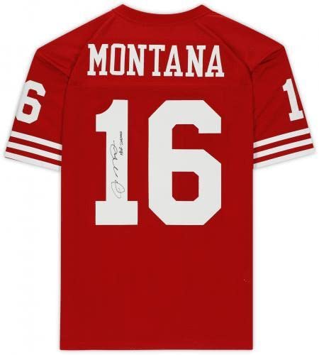 Framed Joe Montana San Francisco 49ers Autographed Mitchell & Ness Red Authentic Jersey with "HOF 00" Inscription - Autographed NFL Jerseys