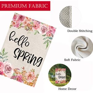 Hello Spring Garden Flag Peony Flowers Burlap Floral in The Air Flags Vertical Double Sided Farm Yard Outdoor Decoration Seasonal Home Décor 12.5 x 18 Inch