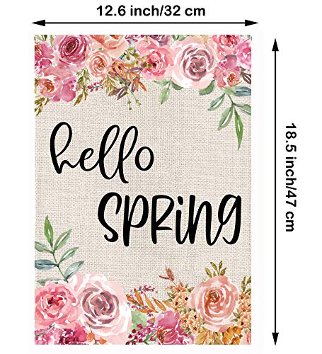 Hello Spring Garden Flag Peony Flowers Burlap Floral in The Air Flags Vertical Double Sided Farm Yard Outdoor Decoration Seasonal Home Décor 12.5 x 18 Inch