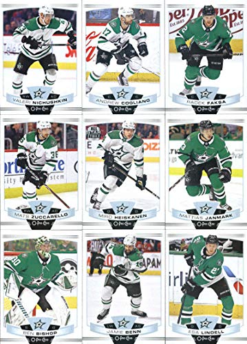 2019-20 O-Pee-Chee Hockey Dallas Stars Team Set (Made by Upper Deck) of 16 Cards: Valeri Nichushkin(#44), Andrew Cogliano(#111), Radek Faksa(#114), Mats Zuccarello(#218), Miro Heiskanen(#248), Mattias Janmark(#259), Ben Bishop(#281), Jamie Benn(#305), Esa