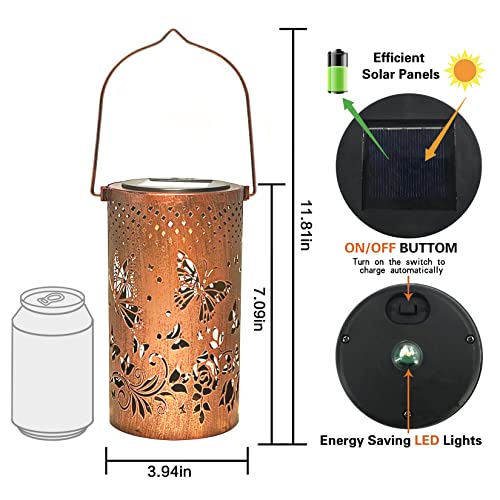 Solar Lanterns Outdoor Hanging Lantern Lights, Butterfly Hollowed-Out Metal Decor Lantern, Waterproof LED Decorative Garden Light - Delicate Garden Decoration for Patio, Yard, Pathway, Landscape