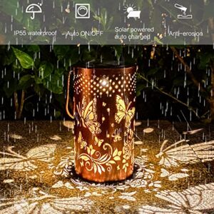 Solar Lanterns Outdoor Hanging Lantern Lights, Butterfly Hollowed-Out Metal Decor Lantern, Waterproof LED Decorative Garden Light - Delicate Garden Decoration for Patio, Yard, Pathway, Landscape