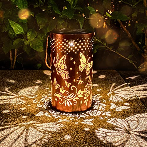 Solar Lanterns Outdoor Hanging Lantern Lights, Butterfly Hollowed-Out Metal Decor Lantern, Waterproof LED Decorative Garden Light - Delicate Garden Decoration for Patio, Yard, Pathway, Landscape