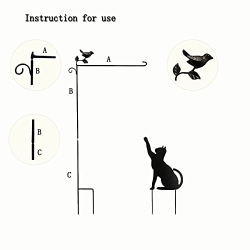 Garden Flag Holder Stand Halloween Decoration Metal Garden Flag Pole Yard Flag Stand with Anti-Wind Clip Decorated with Bird and Cat