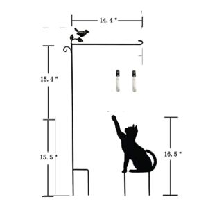 Garden Flag Holder Stand Halloween Decoration Metal Garden Flag Pole Yard Flag Stand with Anti-Wind Clip Decorated with Bird and Cat