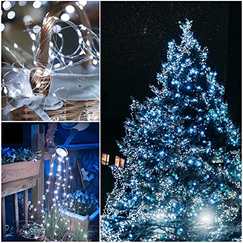 Solar Christmas String Lights Cool White Outdoor Waterproof 100 LED（2 Pack） 8 Modes Copper String Lights Fairy Lights for Valentine's Day Garden, Patio, Fence, Balcony, Outdoors(cool white 2pcs）