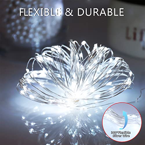 Solar Christmas String Lights Cool White Outdoor Waterproof 100 LED（2 Pack） 8 Modes Copper String Lights Fairy Lights for Valentine's Day Garden, Patio, Fence, Balcony, Outdoors(cool white 2pcs）