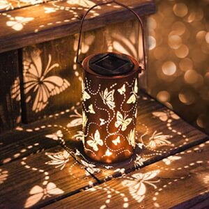 solar lanterns outdoor hanging lantern lights, butterfly outdoo decor lantern, waterproof led decorative garden light delicate garden decoration for patio, yard, pathway, landscape