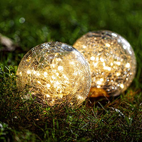 Darkdec Globe Solar Lights Outdoor Decorative - 2 Pack Cracked Glass Ball Lights 4.73" In-Ground Lights with 30 LEDs Waterproof for Garden Pathway Party Decoration