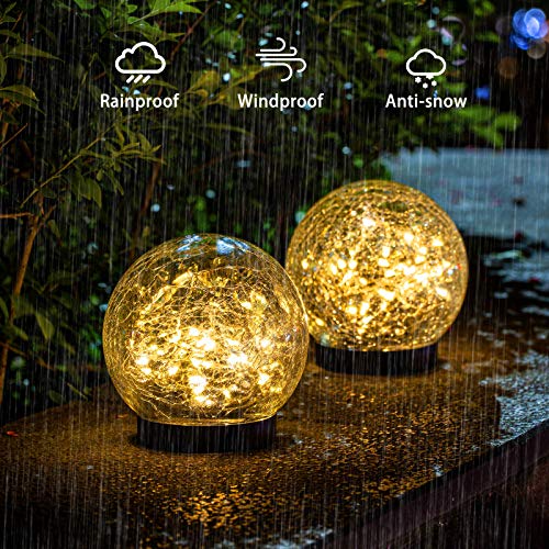 Darkdec Globe Solar Lights Outdoor Decorative - 2 Pack Cracked Glass Ball Lights 4.73" In-Ground Lights with 30 LEDs Waterproof for Garden Pathway Party Decoration