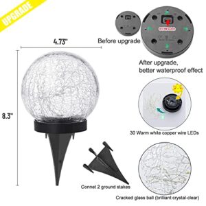 Darkdec Globe Solar Lights Outdoor Decorative - 2 Pack Cracked Glass Ball Lights 4.73" In-Ground Lights with 30 LEDs Waterproof for Garden Pathway Party Decoration