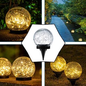 Darkdec Globe Solar Lights Outdoor Decorative - 2 Pack Cracked Glass Ball Lights 4.73" In-Ground Lights with 30 LEDs Waterproof for Garden Pathway Party Decoration