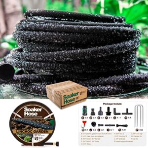 Soaker Hose,Heavy Duty 1/2 inch Rubber Soaker Hoses for Garden Beds Save 70% of Water Drip Irrigation Kit with Connector Set for Lawn&yard,Landscaping (100 FT PRO)