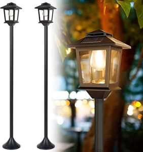 63″ solar lamp post lights outdoor 2 pack ,aluminum floor lamp,waterproof solar powered lights for garden, pathway, yard, front/ back door, warm white solar post light,replaceable bulb, decoration