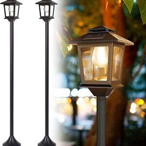 63" Solar Lamp Post Lights Outdoor 2 Pack ,Aluminum Floor Lamp,Waterproof Solar Powered Lights for Garden, Pathway, Yard, Front/ Back Door, Warm White Solar Post Light,Replaceable Bulb, Decoration