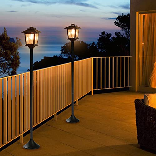 63" Solar Lamp Post Lights Outdoor 2 Pack ,Aluminum Floor Lamp,Waterproof Solar Powered Lights for Garden, Pathway, Yard, Front/ Back Door, Warm White Solar Post Light,Replaceable Bulb, Decoration