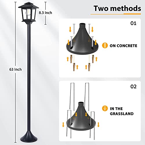 63" Solar Lamp Post Lights Outdoor 2 Pack ,Aluminum Floor Lamp,Waterproof Solar Powered Lights for Garden, Pathway, Yard, Front/ Back Door, Warm White Solar Post Light,Replaceable Bulb, Decoration