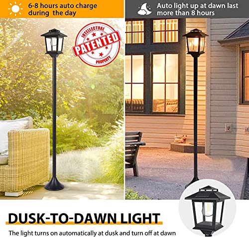 63" Solar Lamp Post Lights Outdoor 2 Pack ,Aluminum Floor Lamp,Waterproof Solar Powered Lights for Garden, Pathway, Yard, Front/ Back Door, Warm White Solar Post Light,Replaceable Bulb, Decoration