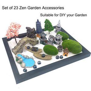 Trasfit Set of 23 Zen Garden Accessories, Mini Meditation Zen Tray Items Kit, Fairy Garden Accessories for Micro Landscape Decoration Plant Pots Bonsai Craft Decor