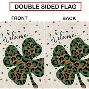 St Patricks Day Garden Flag Leopard Shamrock Welcome Vertical Double Sided Burlap Happy St. Patrick's Day Flags 12.5 x 18 Inch Spring Holiday Farmhouse Yard Outdoor Decor