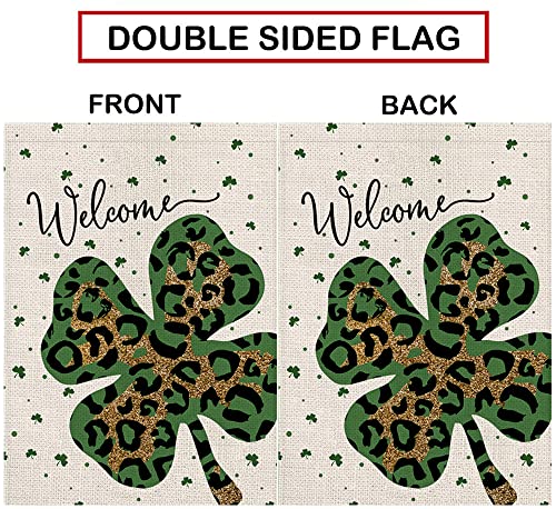 St Patricks Day Garden Flag Leopard Shamrock Welcome Vertical Double Sided Burlap Happy St. Patrick's Day Flags 12.5 x 18 Inch Spring Holiday Farmhouse Yard Outdoor Decor