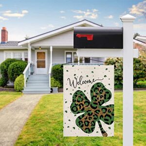 St Patricks Day Garden Flag Leopard Shamrock Welcome Vertical Double Sided Burlap Happy St. Patrick's Day Flags 12.5 x 18 Inch Spring Holiday Farmhouse Yard Outdoor Decor