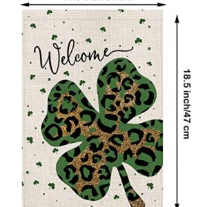 St Patricks Day Garden Flag Leopard Shamrock Welcome Vertical Double Sided Burlap Happy St. Patrick's Day Flags 12.5 x 18 Inch Spring Holiday Farmhouse Yard Outdoor Decor