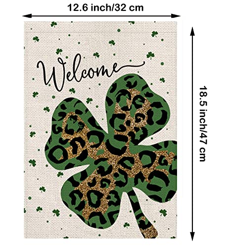 St Patricks Day Garden Flag Leopard Shamrock Welcome Vertical Double Sided Burlap Happy St. Patrick's Day Flags 12.5 x 18 Inch Spring Holiday Farmhouse Yard Outdoor Decor