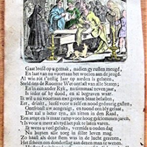 Antique Copperplate Miniature Engraving: BL14 from Ouderdom, Buyten Leven, en Hof Gedachten