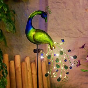 solar garden lights metal decorative garden stakes waterproof peacock solar stake light for outdoor patio yard pathway