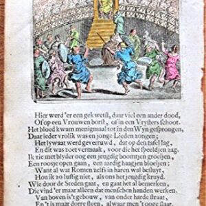 Antique Copperplate Miniature Engraving: BL96 from Ouderdom, Buyten Leven, en Hof Gedachten