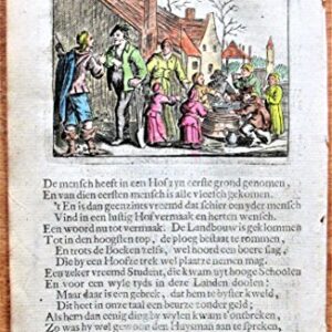 Antique Copperplate Miniature Engraving: BL42 from Ouderdom, Buyten Leven, en Hof Gedachten