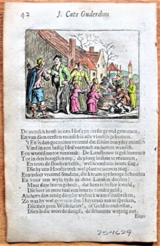 Antique Copperplate Miniature Engraving: BL42 from Ouderdom, Buyten Leven, en Hof Gedachten