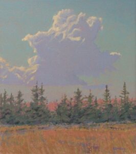 island cloud by glenn renell, original oil on panel, 11″ x 10″