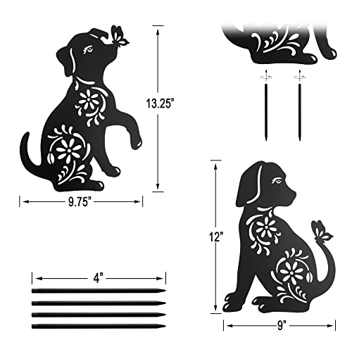 Stake Garden Metal Dog Garden Stakes, Yard Decor Art Lawn, Outdoor Home Decor Animal Silhouette Statues, Set of 2