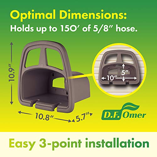 DF OMER Plastic Garden Water Hose Holder | Wall Mount Hose Hanger with Storage Compartment Fits 150 ft. Hose – 10x5x5 in. Weatherproof Hose Rack Hanger for Outside with Shelf for Garden Equipment