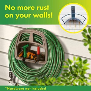 DF OMER Plastic Garden Water Hose Holder | Wall Mount Hose Hanger with Storage Compartment Fits 150 ft. Hose – 10x5x5 in. Weatherproof Hose Rack Hanger for Outside with Shelf for Garden Equipment